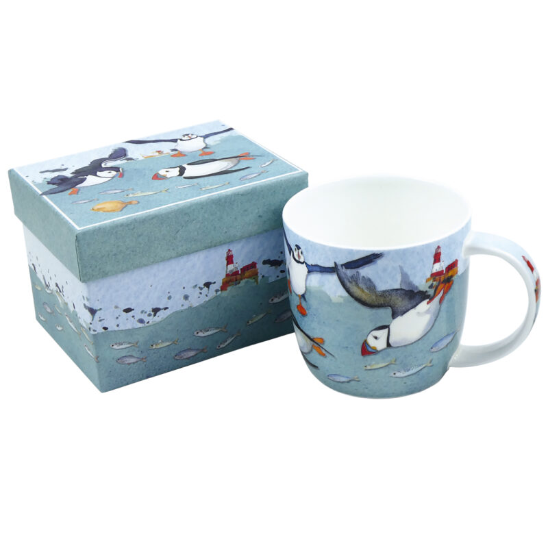 Diving Puffins Mug by Emma Ball - Gallery Forty5, Felton, Northumberland
